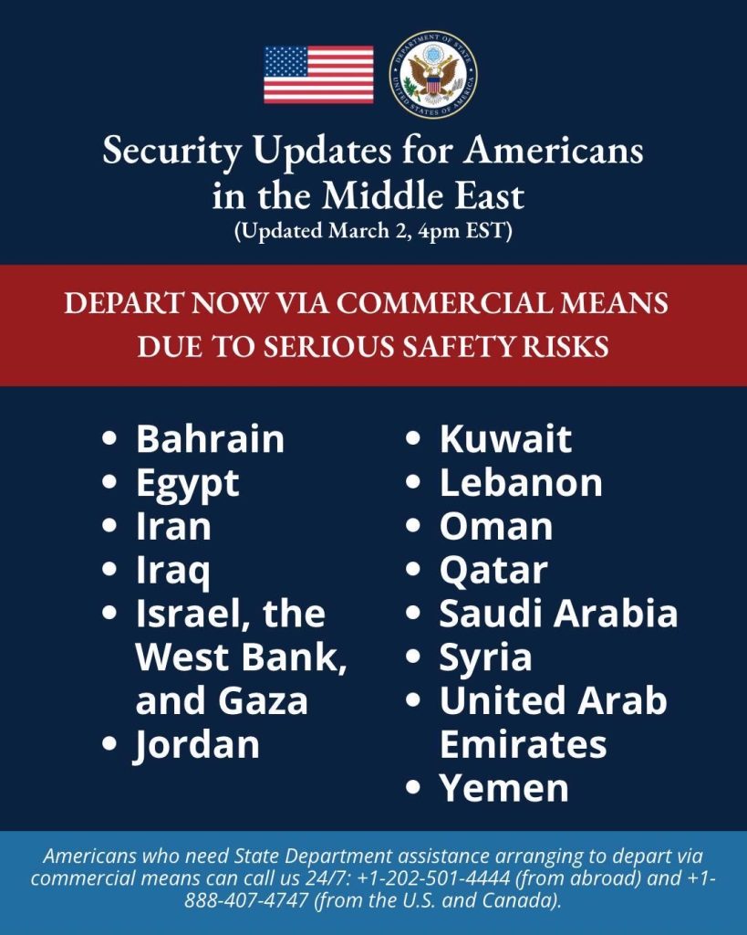 US Urges Citizens to Leave Middle Eastern Countries Amid Escalating ...